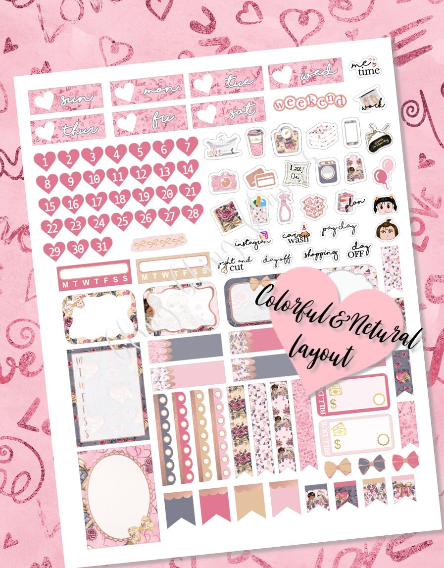 VALENTINES DAY PRINTABLE Planner Stickers Cute Couple Planner - Etsy
