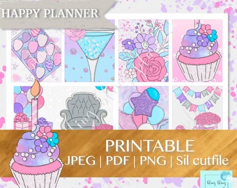 BIRTHDAY PRINTABLE Planner STICKERS, Birthday Planner Kit, Party ...