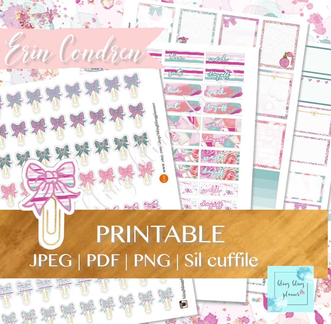 BOW CLIP PRINTABLE, Half Box Planner Sticker, Full Box Planner Stickers ...