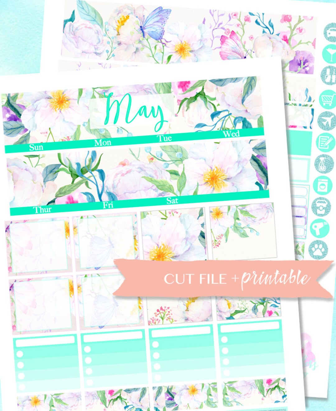 MAY MONTHLY VIEW, Flower Planner Kit, Erin Condren Monthly Kit ...