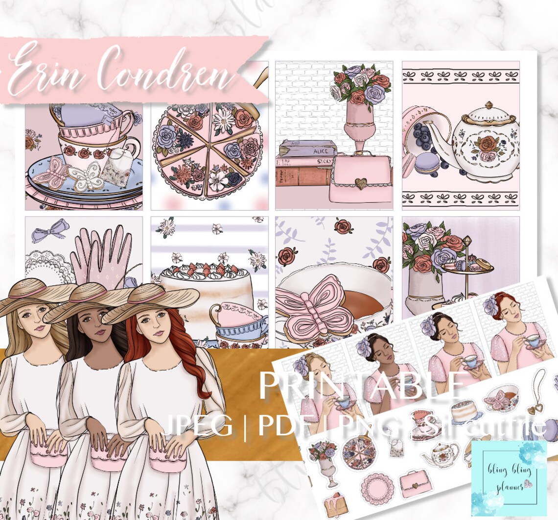 TEA PARTY PLANNER Stickers, Spring Planner Stickers, Afternoon Tea ...
