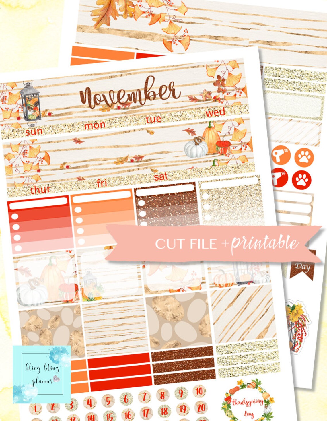 NOVEMBER MONTHLY KIT Printable Fall Stickers Monthly Spread - Etsy
