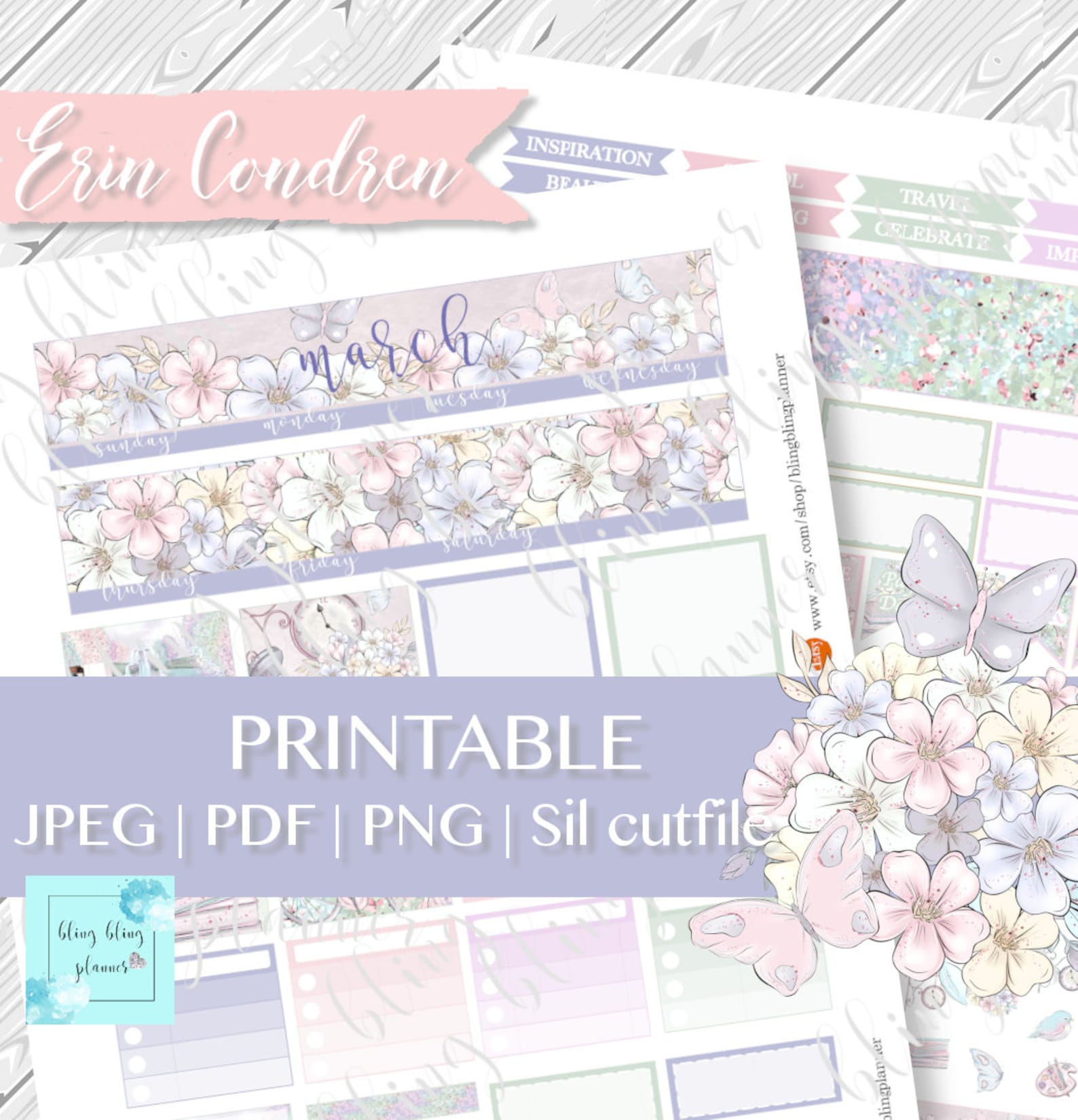 MARCH MONTHLY VIEW Printable March Planner Sticker Kits - Etsy