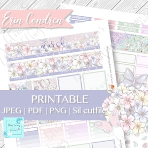 MARCH MONTHLY VIEW Printable, March Planner Sticker Kits, Spring ...