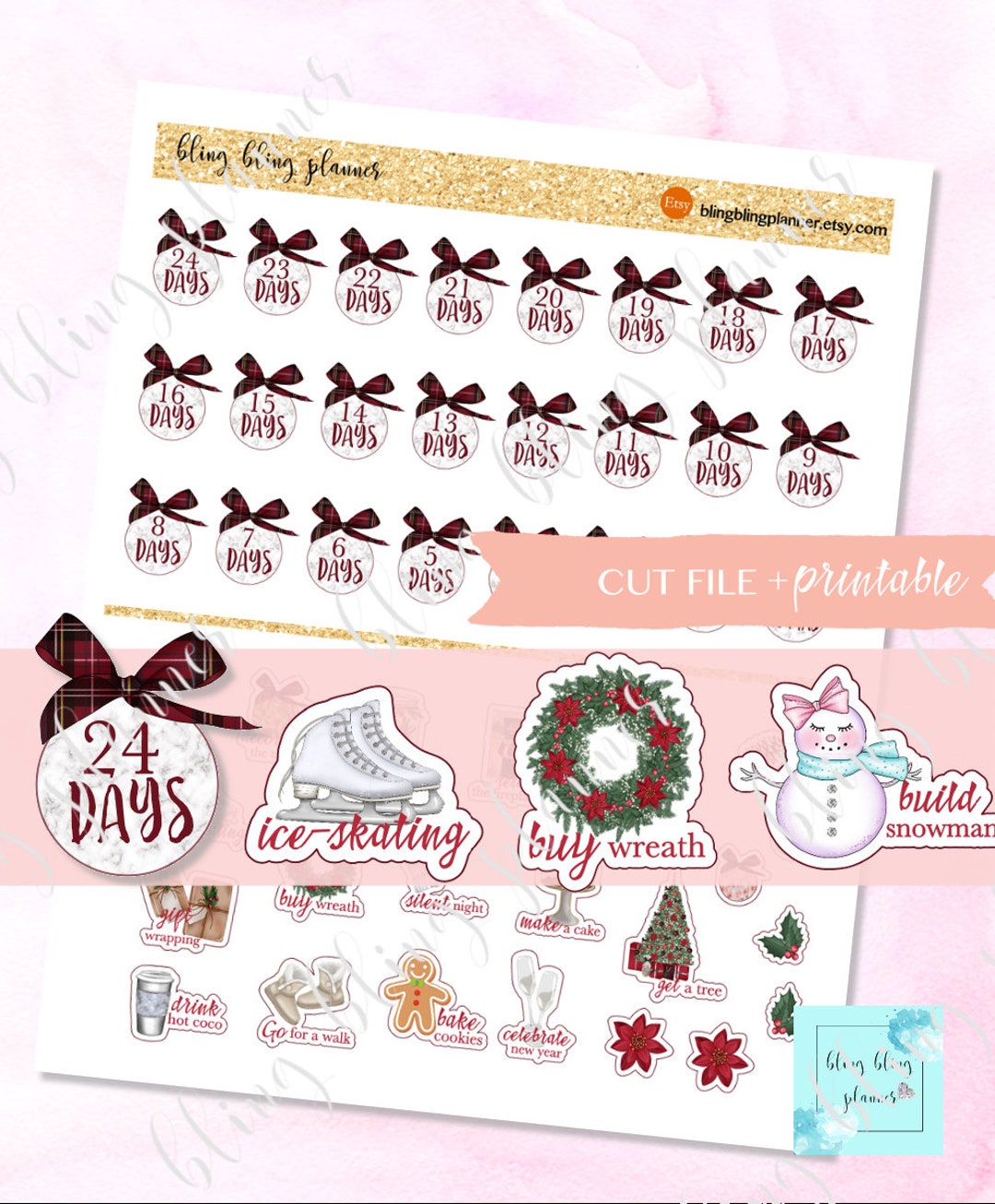 CHRISTMAS COUNTDOWN Printable Stickers, Christmas Countdown Stickers ...