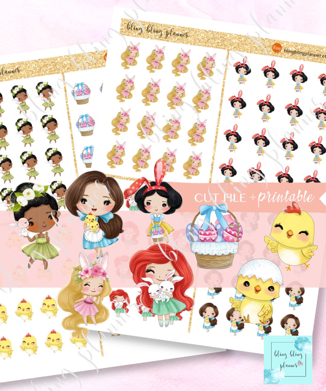 EASTER PRINTABLE Planner STICKERS, Easter Princess Printable Sticker ...