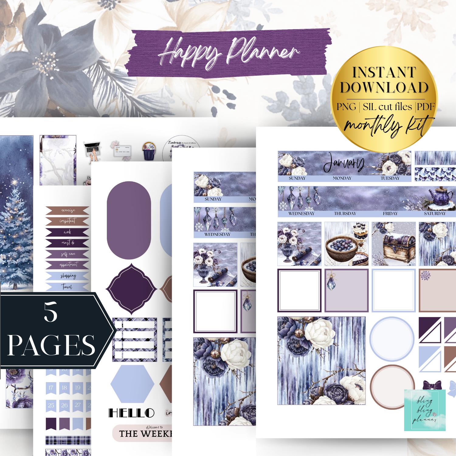Classic Happy Planner January Printable Monthly Stickers, Winter ...