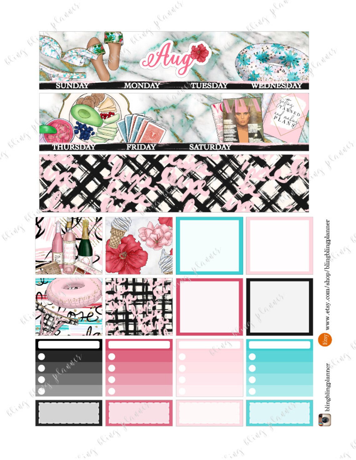AUGUST MONTHLY KIT Printable Monthly Planner Kit Pool Side - Etsy