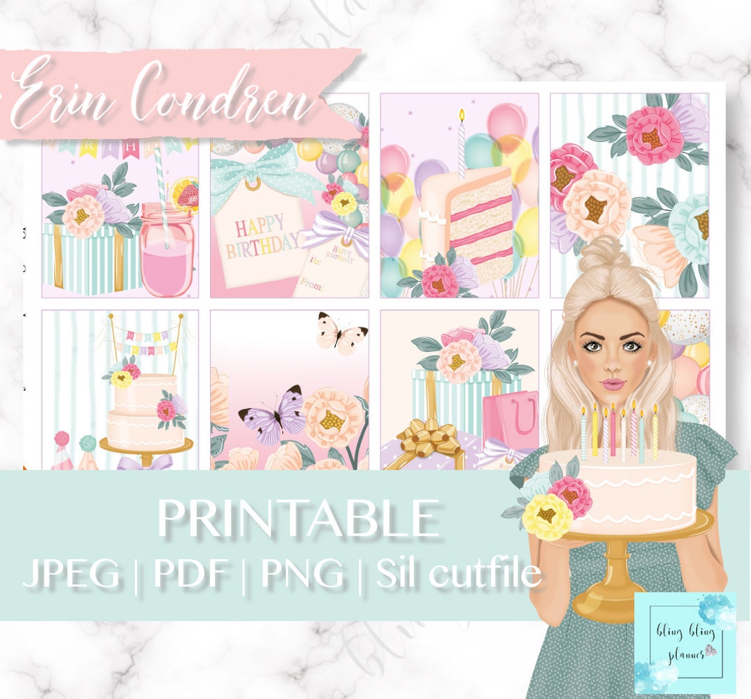 BIRTHDAY PRINTABLE Planner STICKERS, Printable Planner Stickers ...