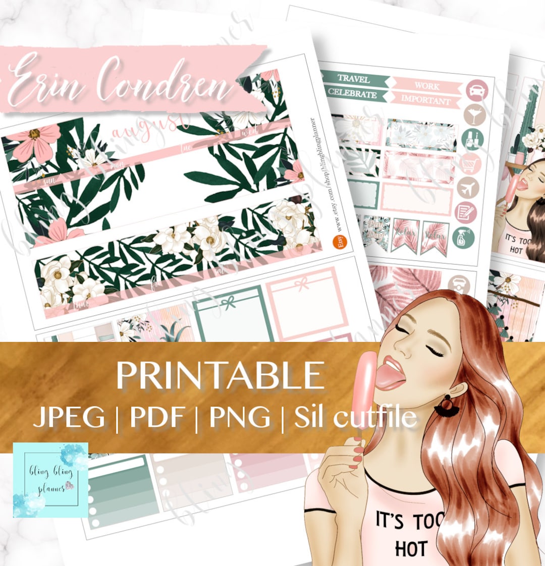 AUGUST MONTHLY Printable Sticker, August Monthly View, Summer Monthly ...