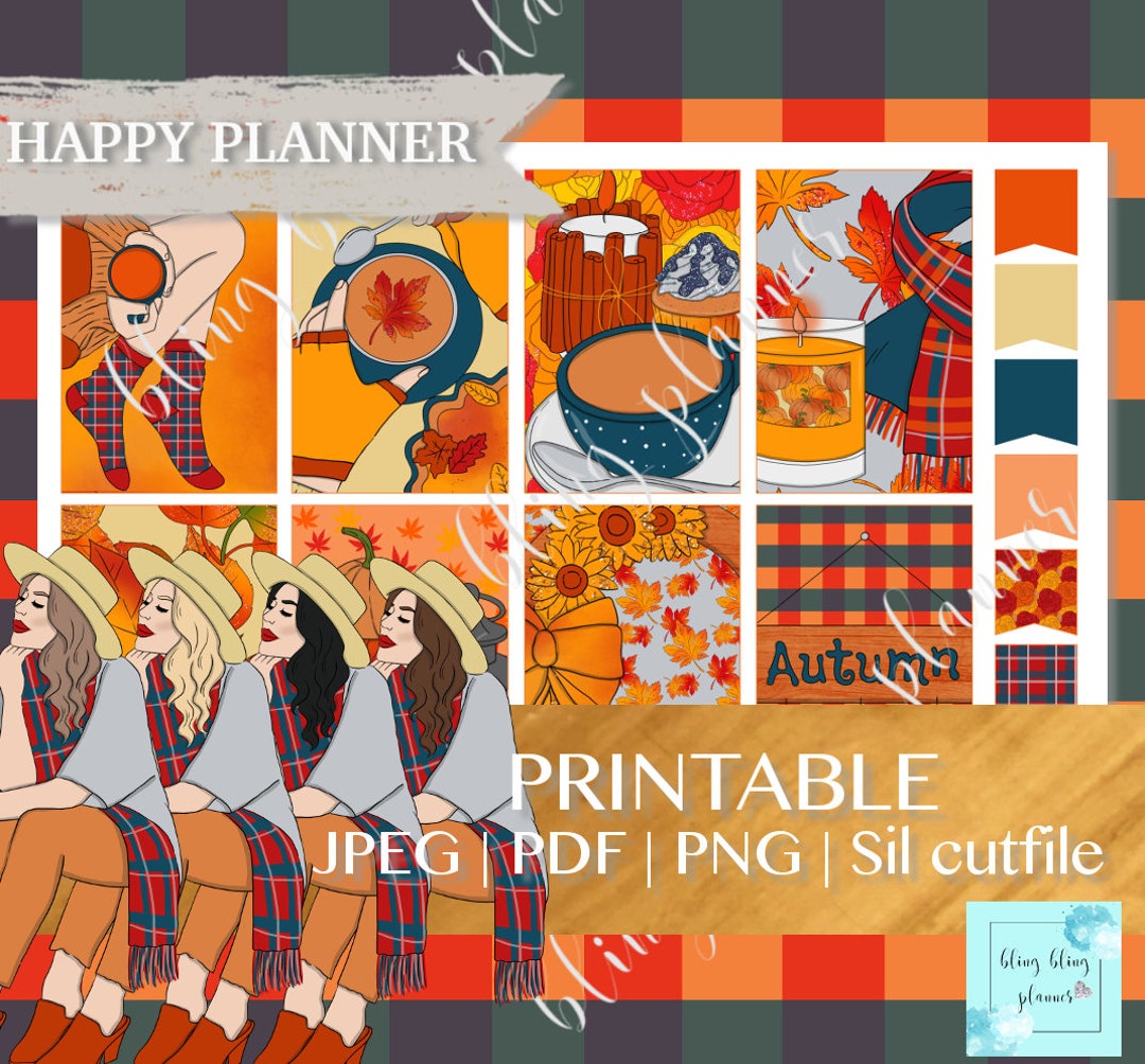 PRINTABLE Fall HAPPY PLANNER Stickers, Printable Pumpkin Stickers, Fall ...