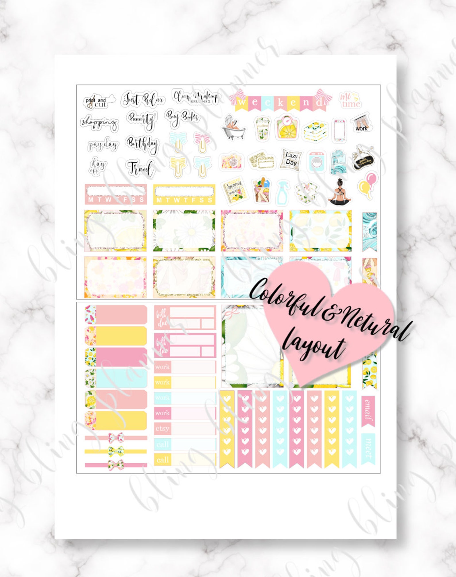 LEMON PRINTABLE PLANNER Stickers Summer Planner Kits | Etsy