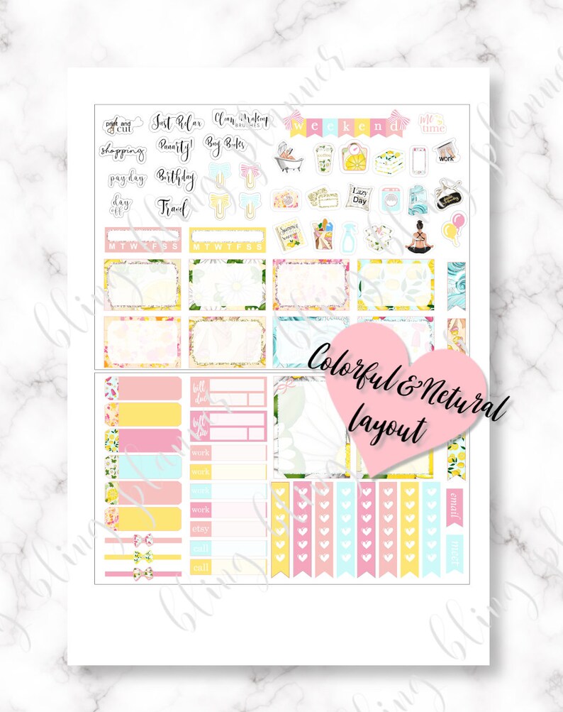 LEMON PRINTABLE PLANNER Stickers Summer Planner Kits | Etsy