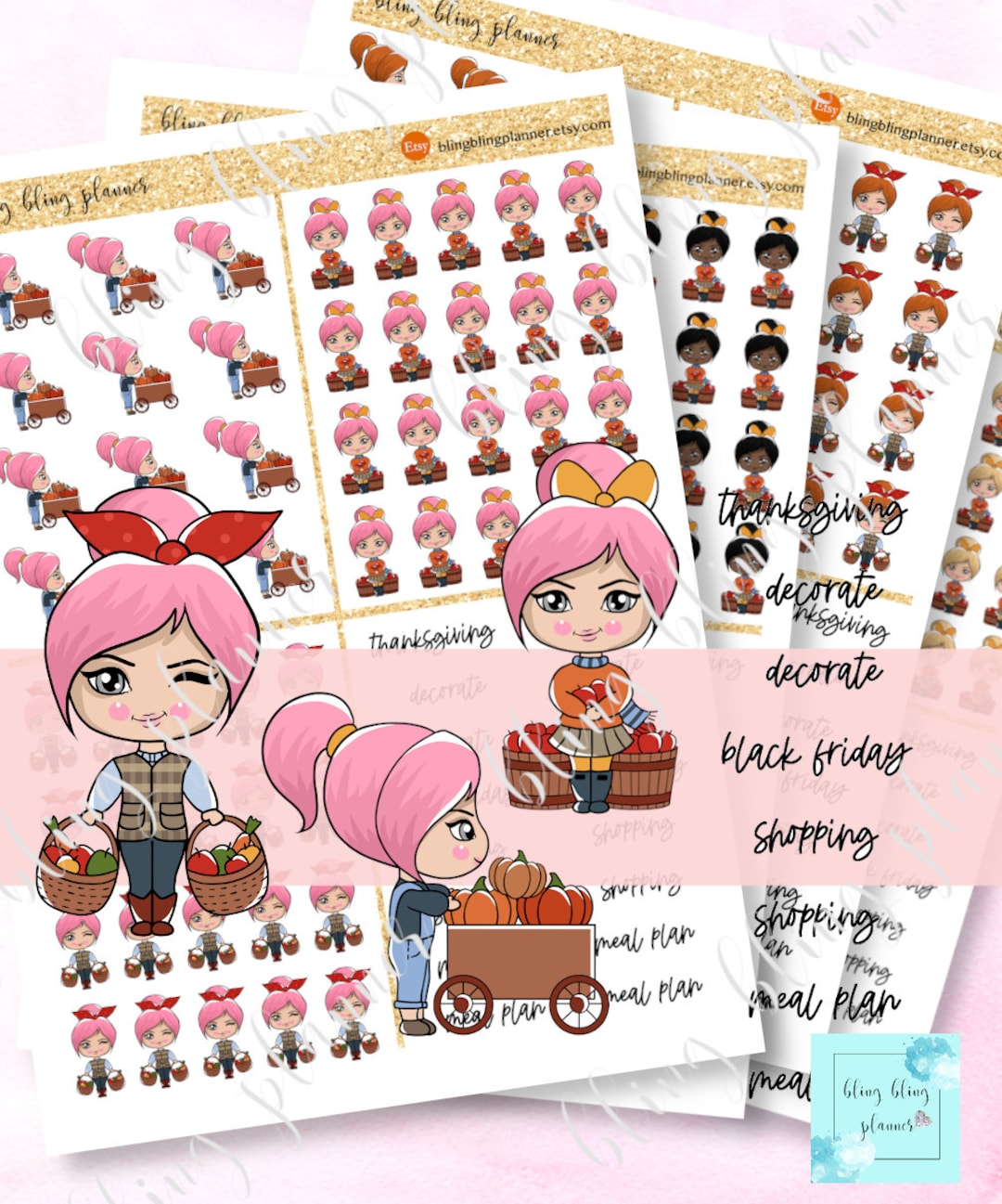 THANKSGIVING PLANNER STICKERS, Printable Fall Planner Stickers, Cute ...