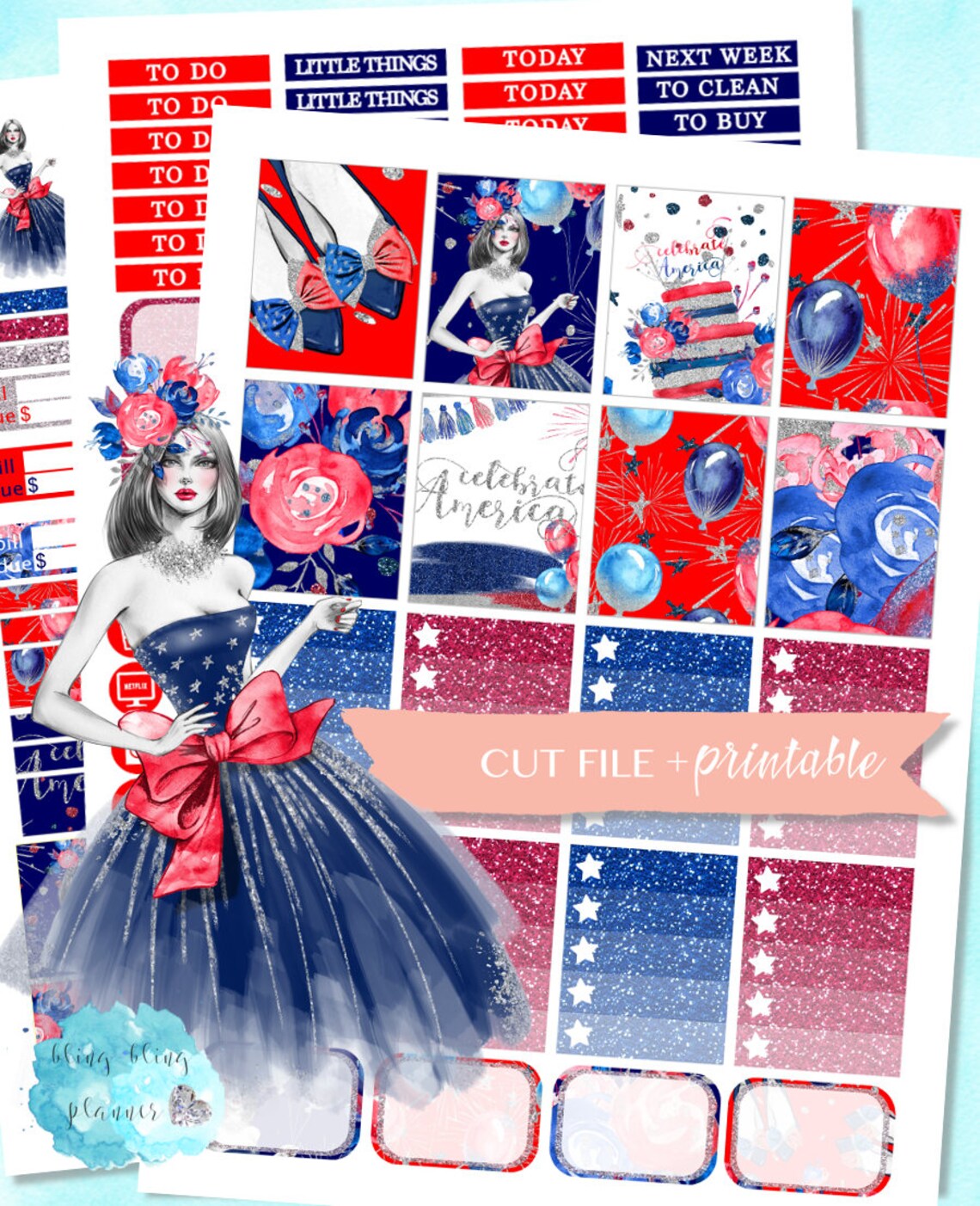 4th of JULY PLANNER Stickers, Independence Day Stickers, July Printable ...