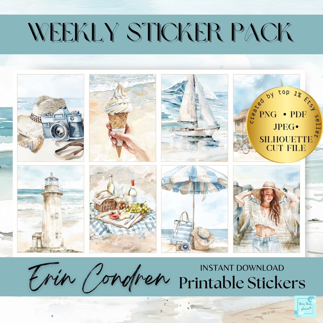PRINTABLE PLANNER STICKERS, Beach Printable Planner Stickers, Summer ...