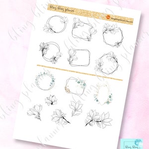 FLORAL FRAME Printable Stickers, Flower Wreath Printable Stickers ...