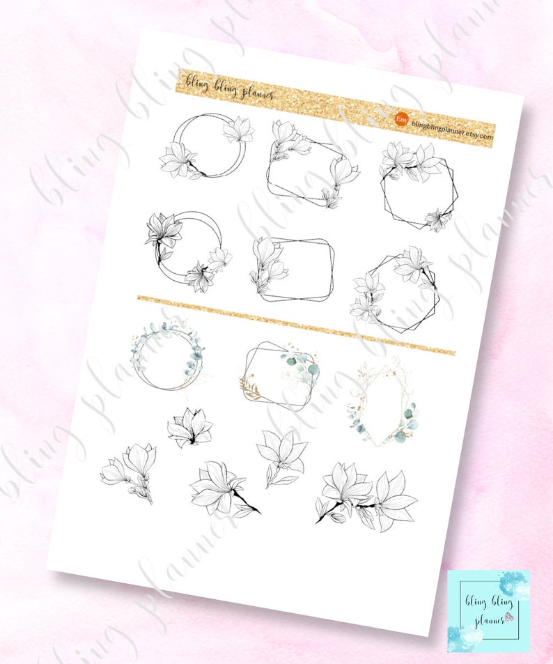 FLORAL FRAME Printable Stickers Flower Wreath Printable - Etsy