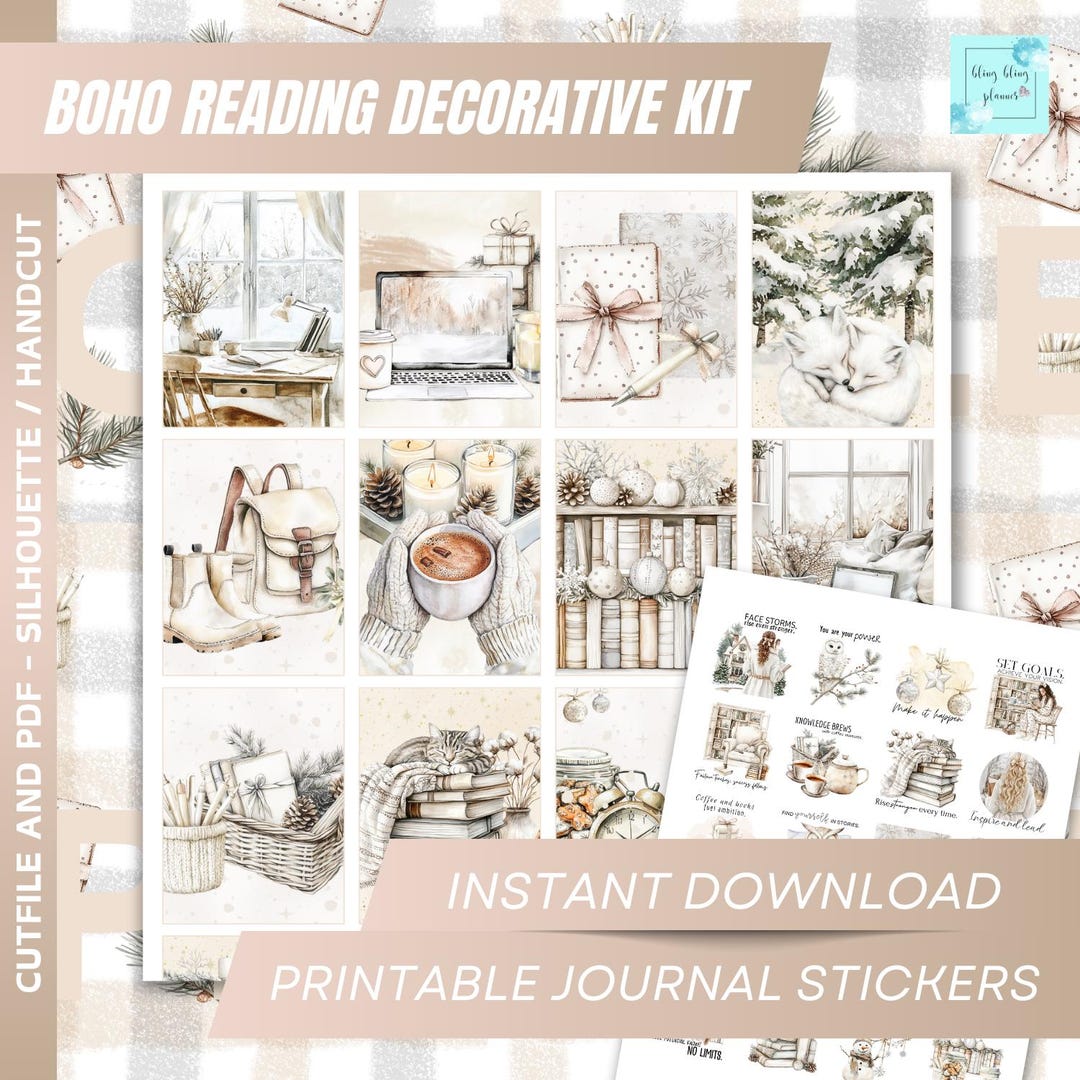 Boho Reading PRINTABLE Planner Sticker, Book Lover Printable Journal ...