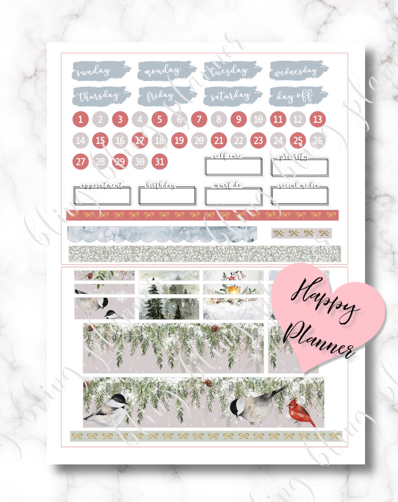 WINTER HAPPY PLANNER Stickers Snow Printable Planner - Etsy
