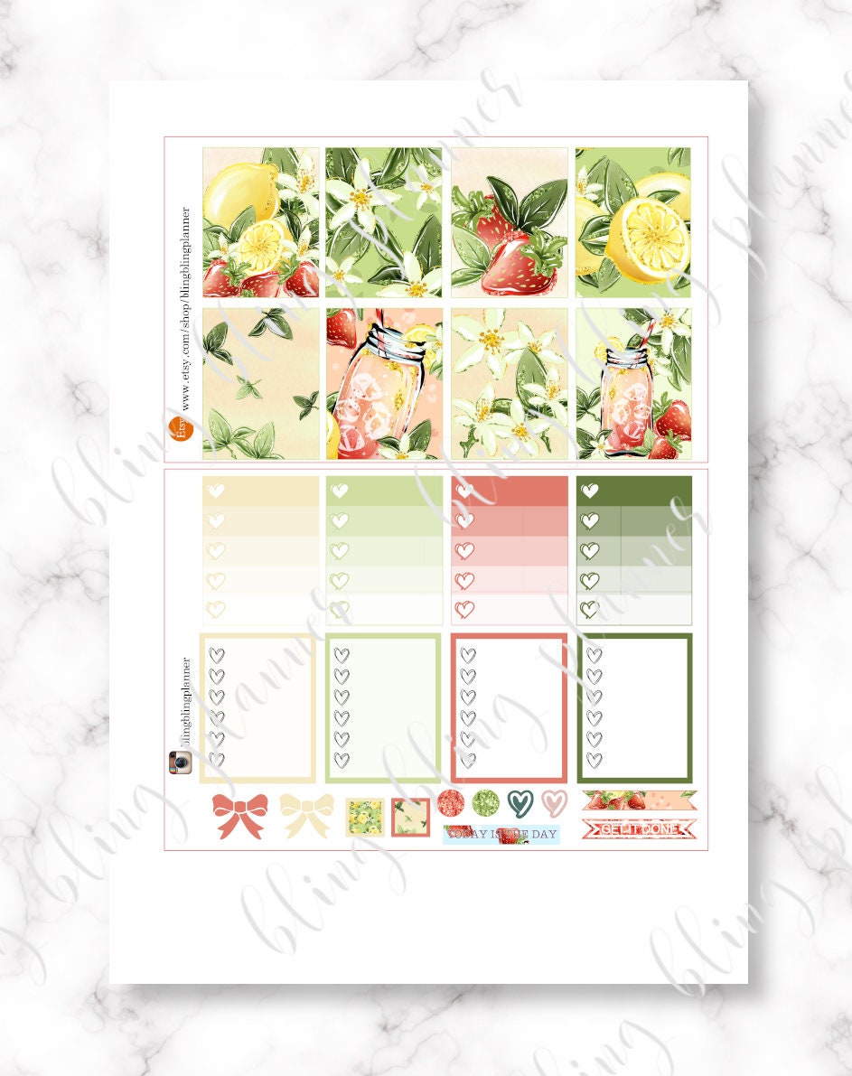STRAWBERRY PRINTABLE PLANNER Stickers Lemon Printable Sticker - Etsy