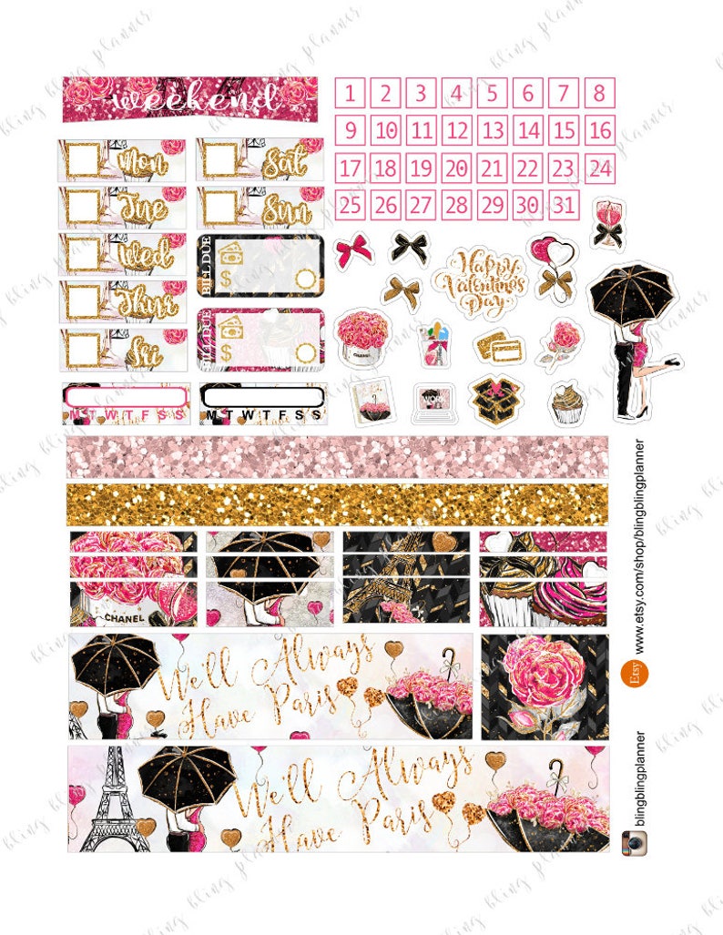 VALENTINES DAY Planner Stickers Paris Planner Stickers - Etsy
