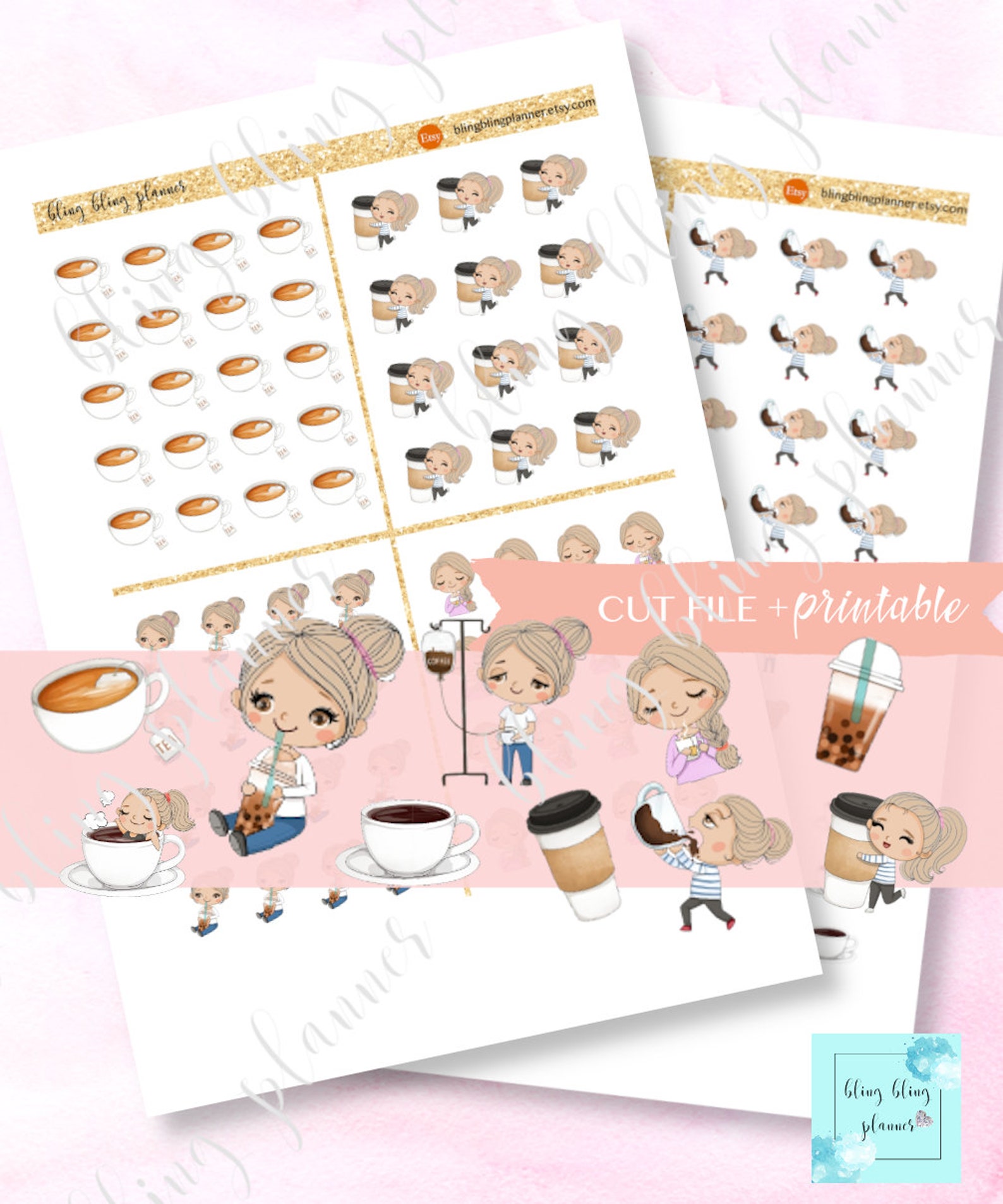 PRINTABLE COFFEE GIRL Stickers Printable Coffee Doll - Etsy