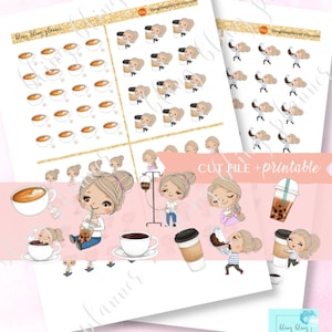 PRINTABLE COFFEE GIRL Stickers, Printable Coffee Doll Stickers, Drink ...