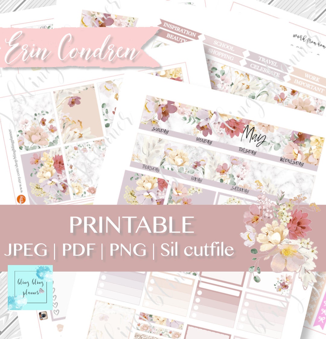 MAY MONTHLY PLANNER Kit Printable, Flower Weekly Sticker Kit, May ...
