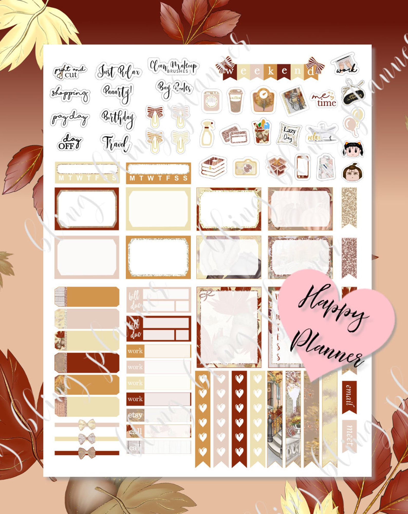 PRINTABLE HAPPY PLANNER Sticker Fall Weekly Kit Printable - Etsy
