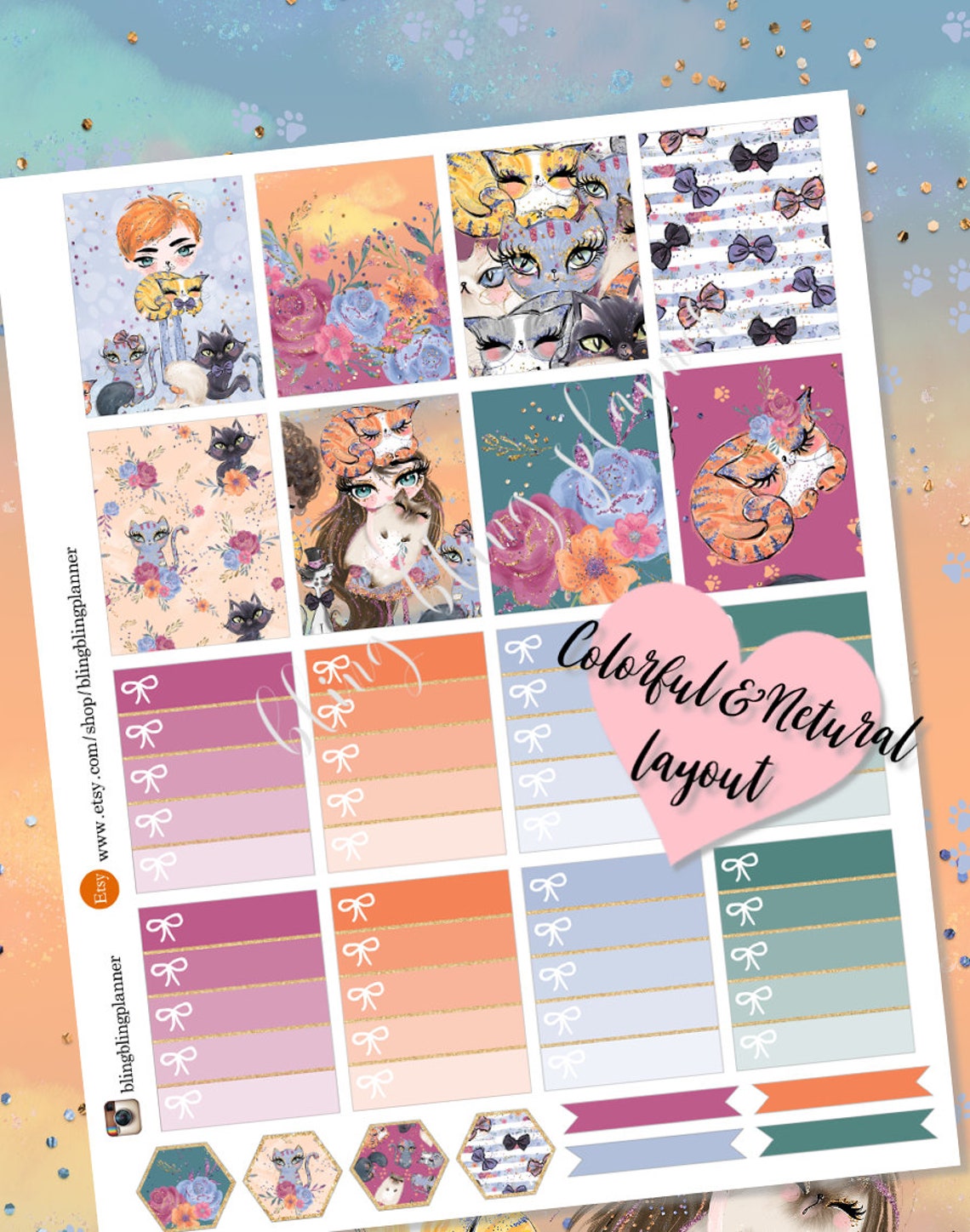 CAT PRINTABLE PLANNER Stickers, Printable Planner Stickers, Cute Cat ...