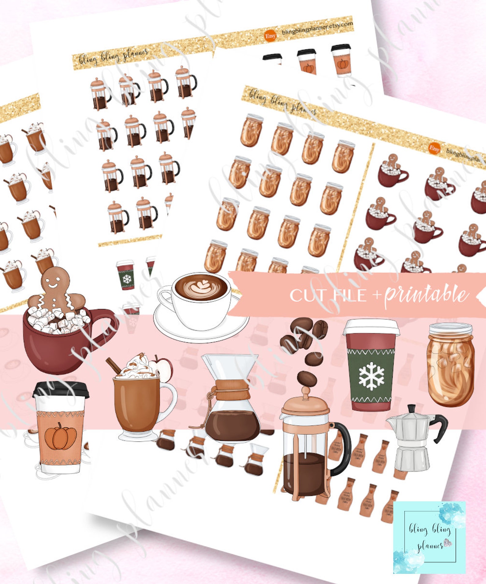 PRINTABLE COFFEE Stickers, Printable Hot Coffee Stickers, Printable ...