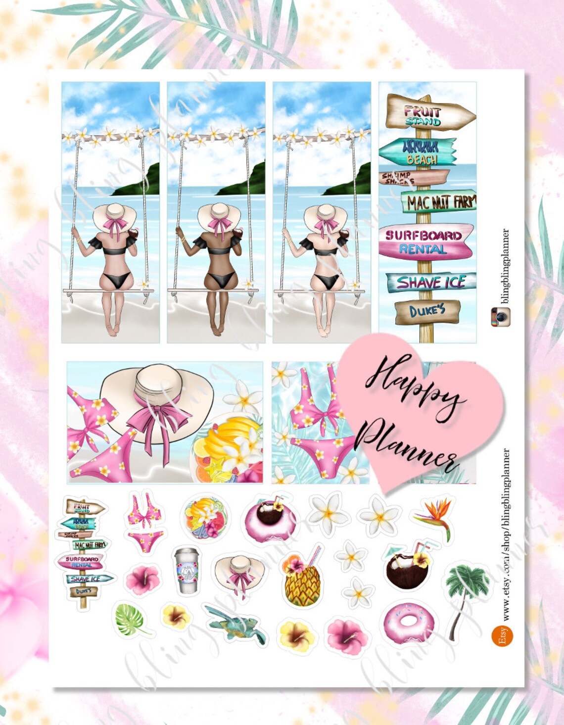 HAPPY PLANNER PRINTABLE Beach Happy Planner stickers | Etsy