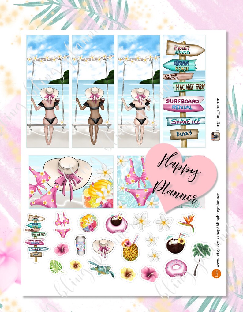 HAPPY PLANNER PRINTABLE, Beach Happy Planner Stickers, Beachside ...