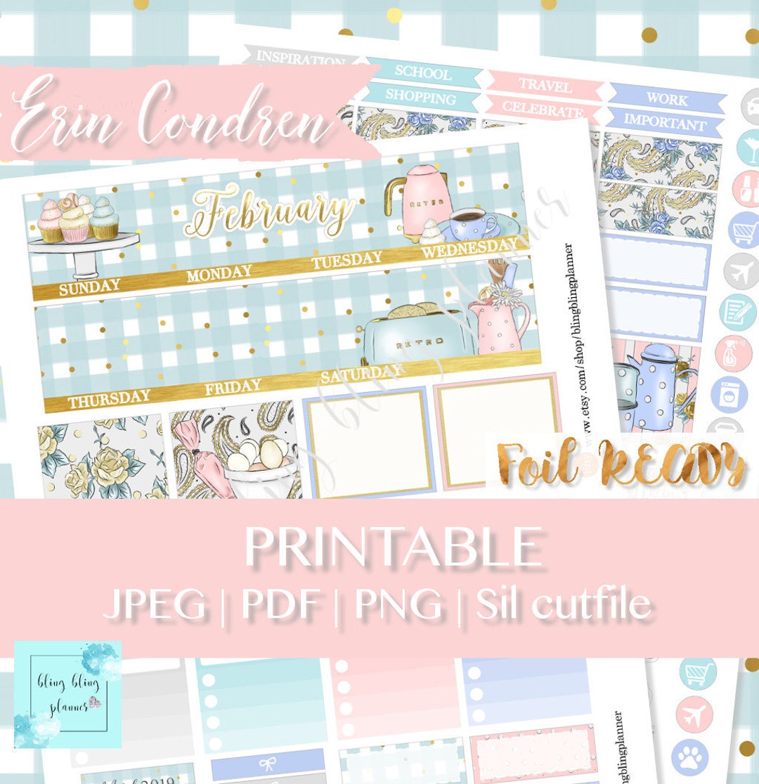FEBRUARY MONTHLY KIT Printable, February Monthly View Sticker ...