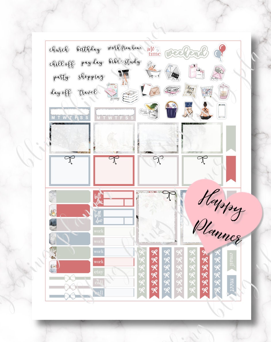 WINTER HAPPY PLANNER Stickers Snow Printable Planner - Etsy
