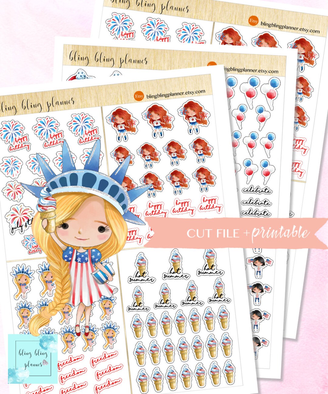 JULY 4TH PLANNER Deco, Independence Day Planner Stickers, Printable ...