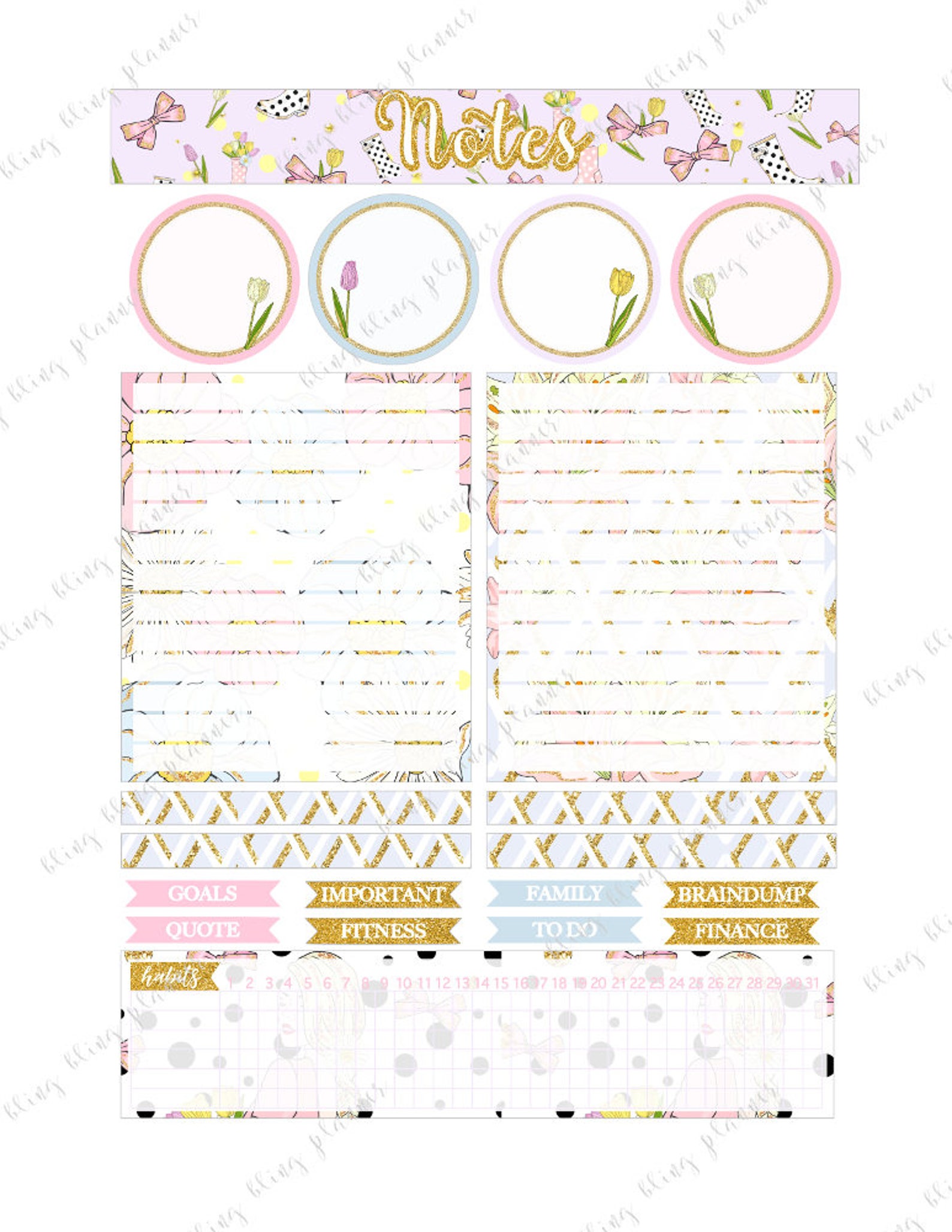 PRINTABLE NOTE PAGE Sticker, Easter Note Page, April Monthly View ...