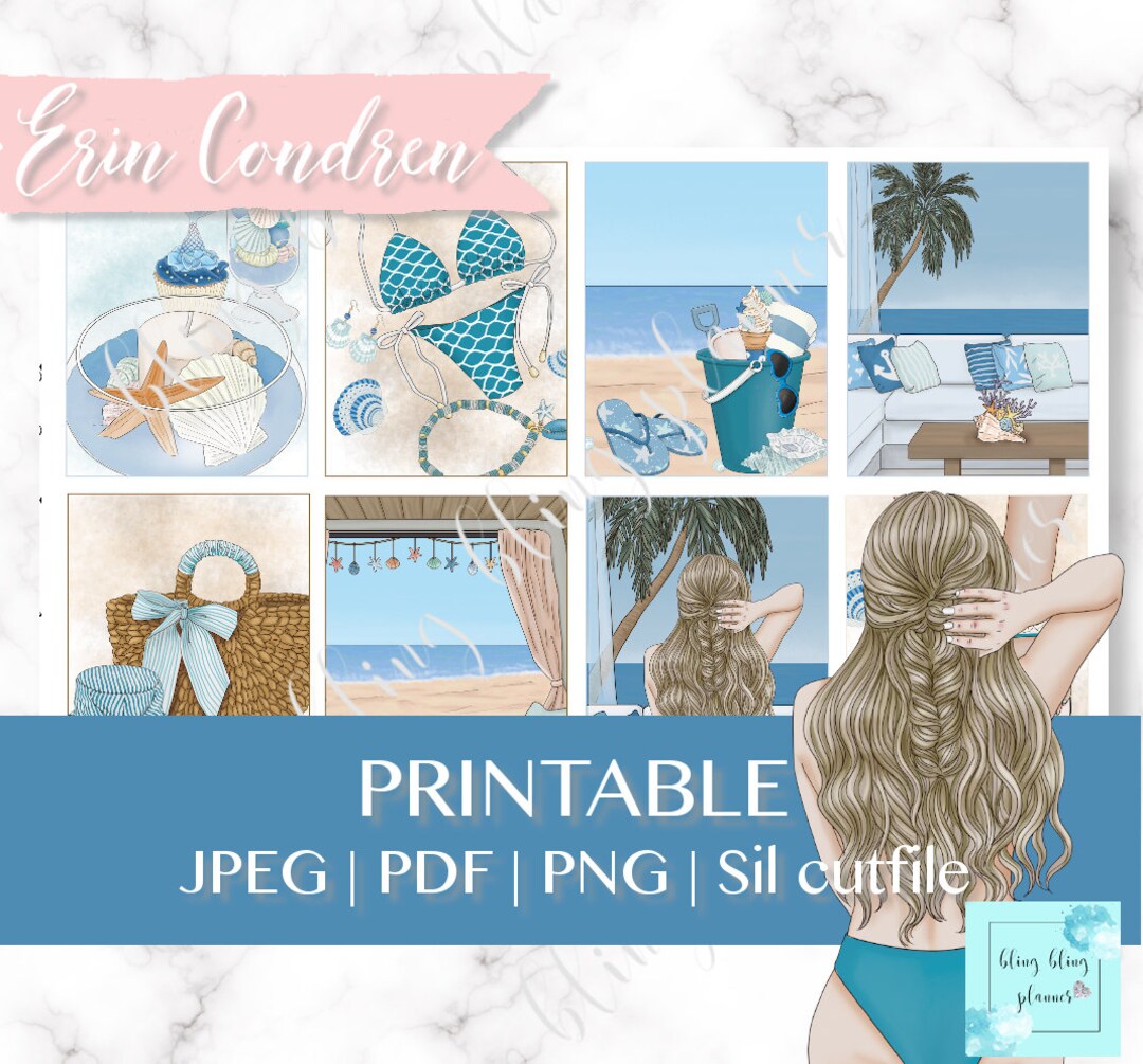 SEASIDE PRINTABLE STICKERS, Beach Girl Planner Stickers, Summer Planner ...