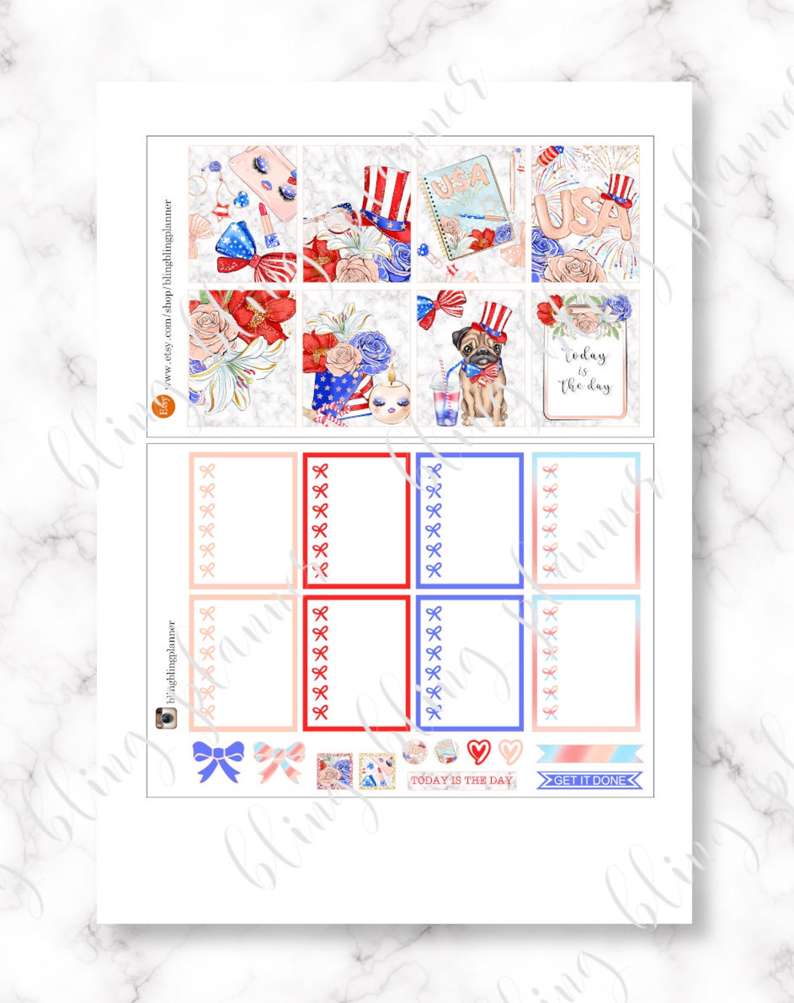 4th of JULY PRINTABLE Planner Stickers July Monthly Stickers | Etsy