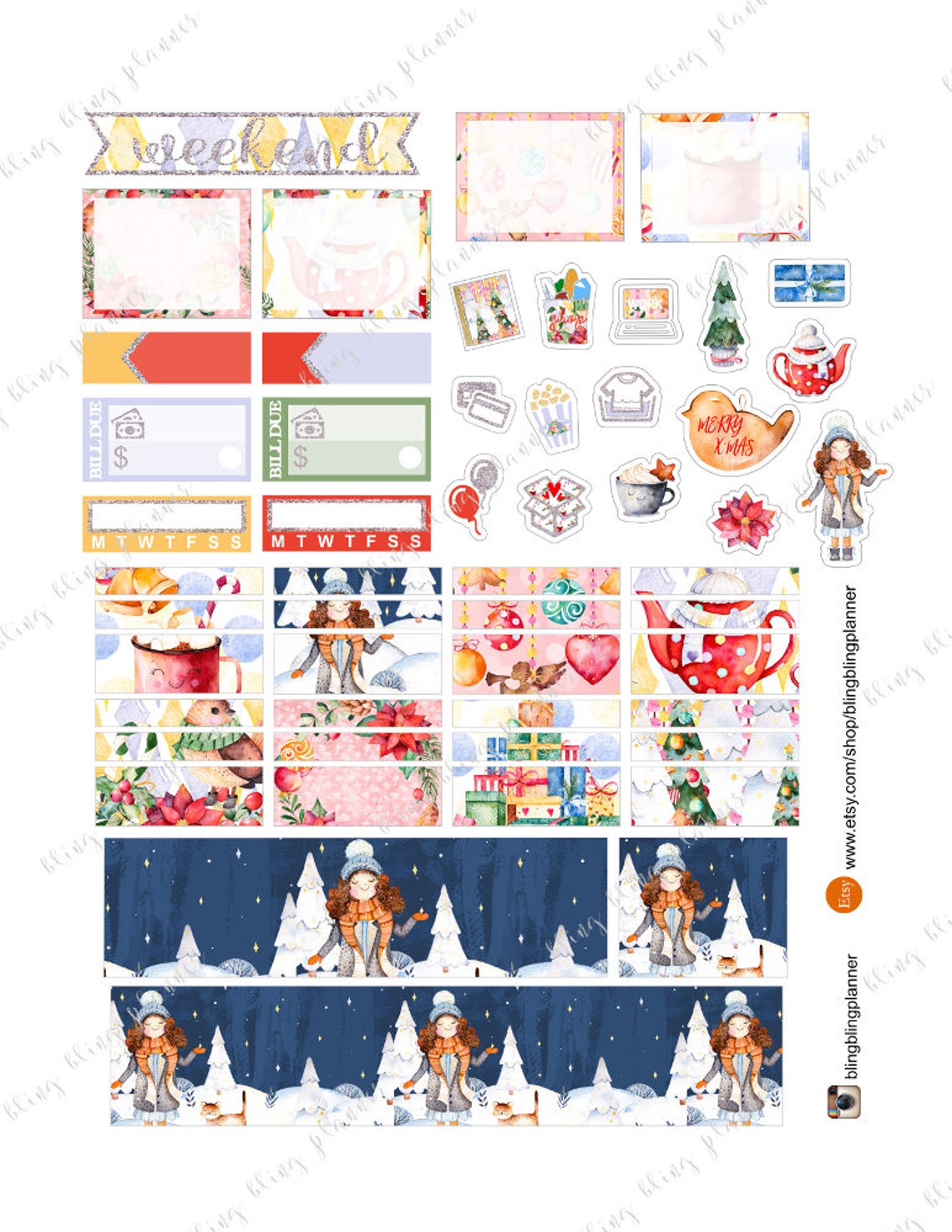 WINTER HOLIDAY STICKERS Happy Planner Christmas Stickers | Etsy