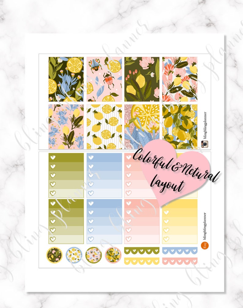 LEMON PRINTABLE PLANNER Stickers Summer Planner Kits | Etsy