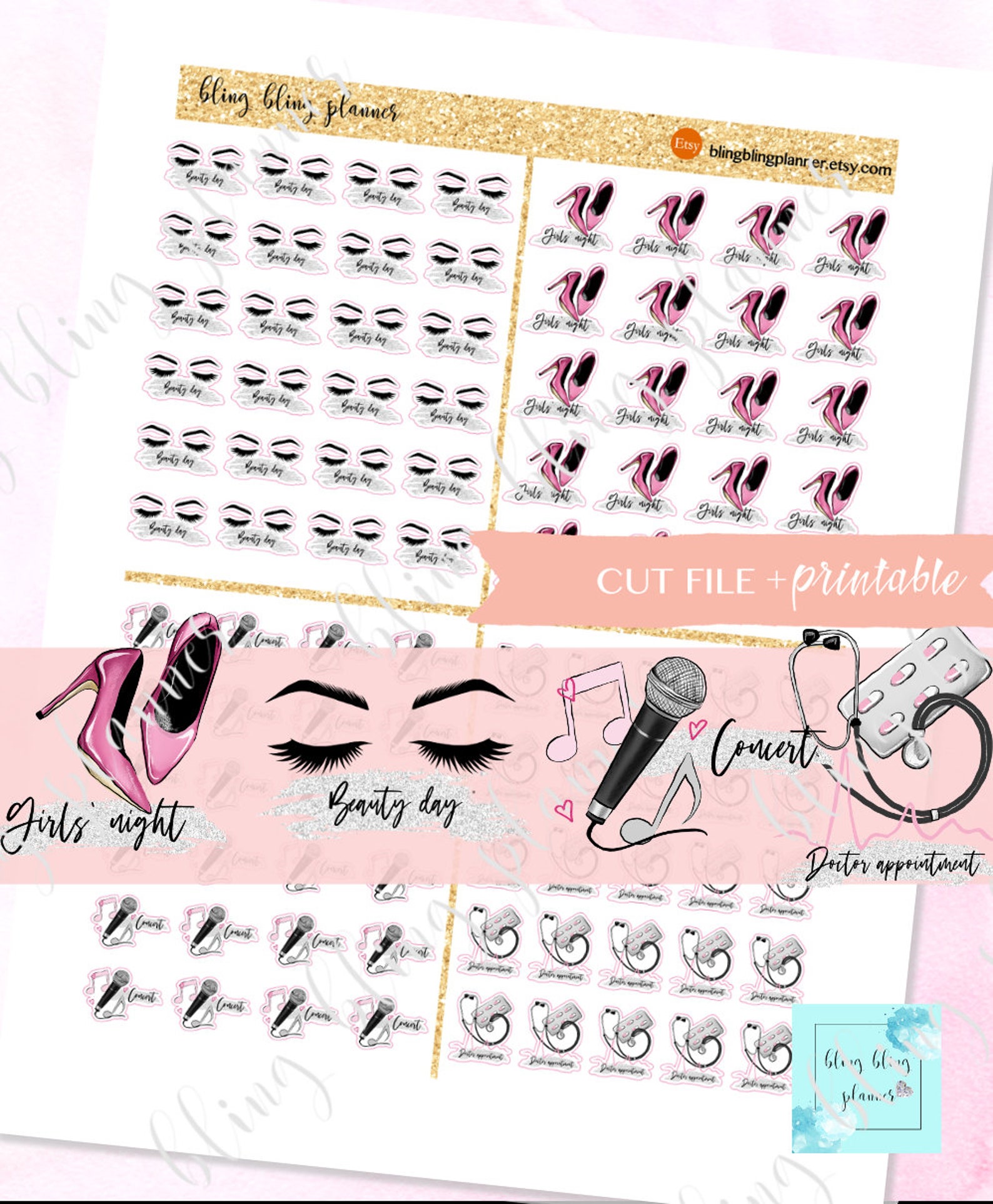 PLANNING FUNCTIONAL STICKERS, Beauty Printable Stickers, Me Time ...