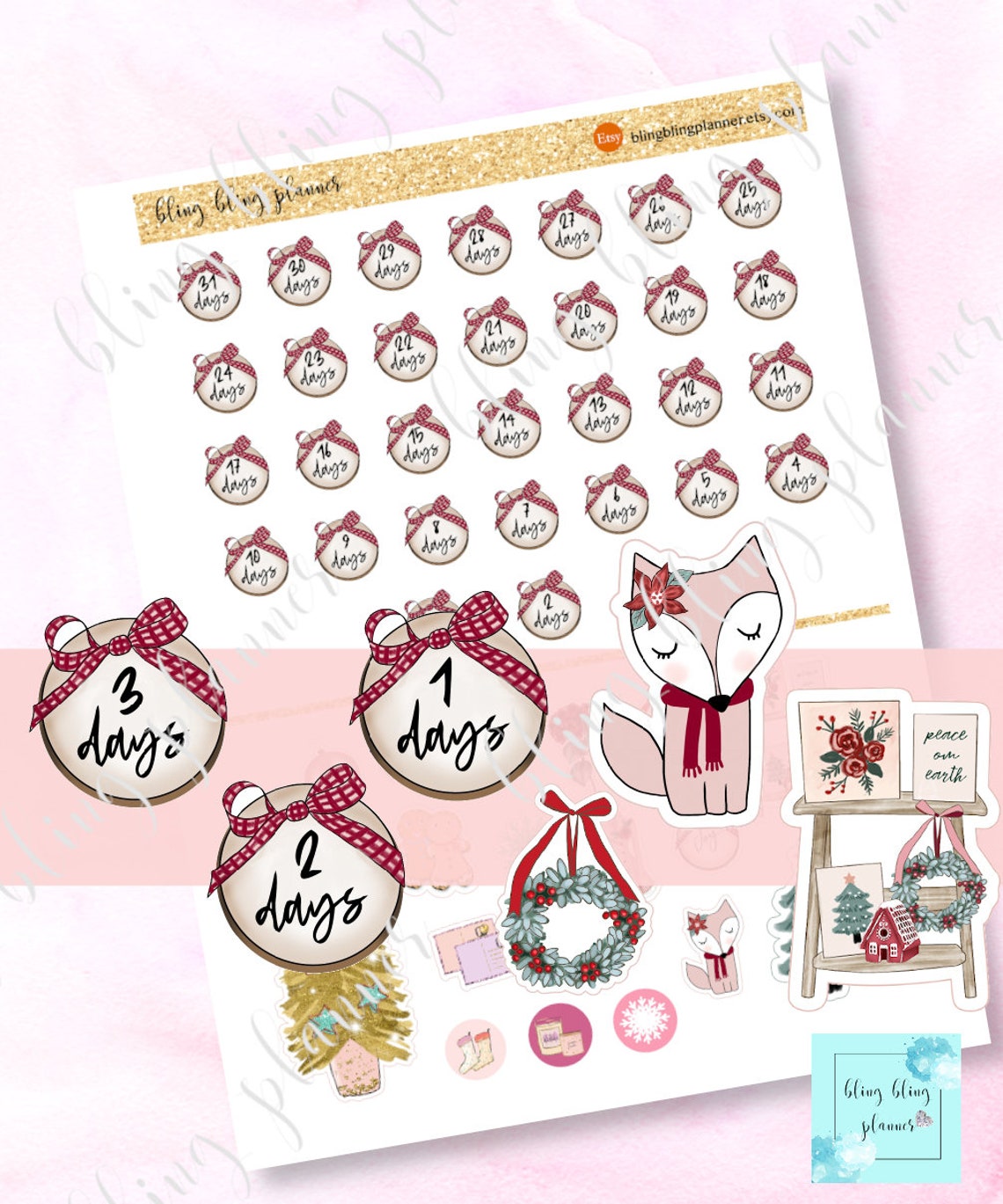 CHRISTMAS COUNTDOWN Printable Stickers, Christmas Countdown Stickers ...