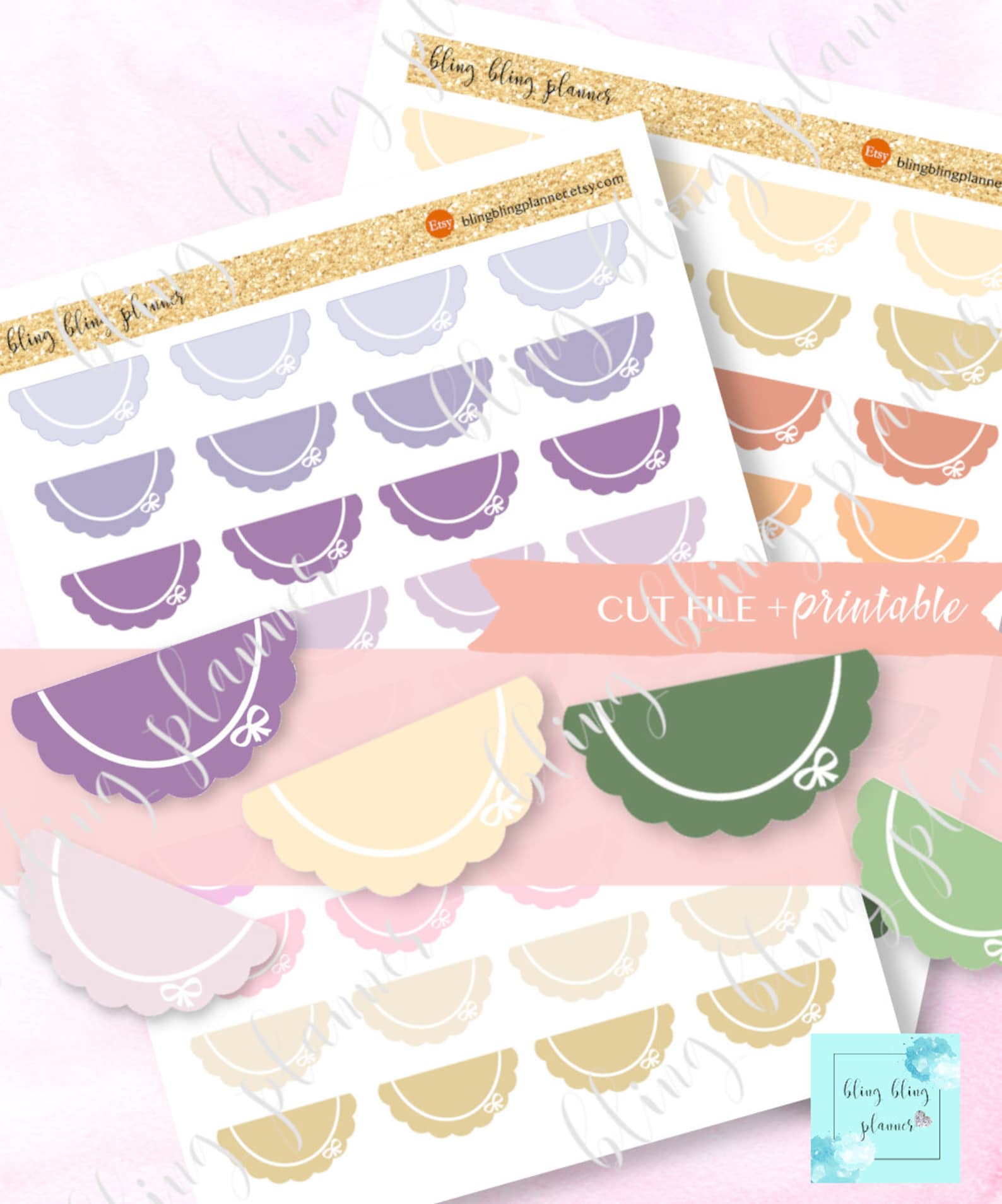SCALLOP PRINTABLE Planner STICKERS Printable Half Box | Etsy