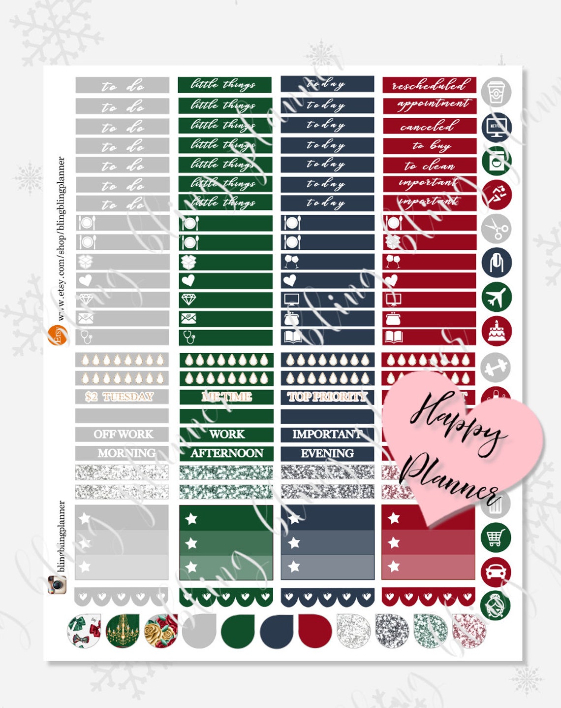 HAPPY PLANNER HOLIDAY Stickers, Printable Christmas Happy Planner ...