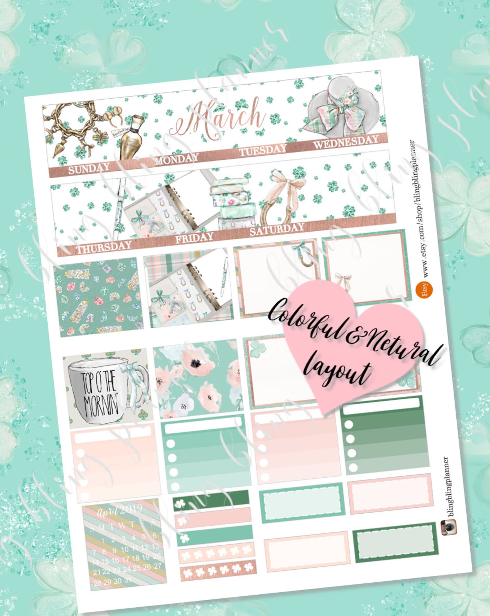 MARCH MONTHLY VIEW Printable March Planner Sticker Kits St - Etsy
