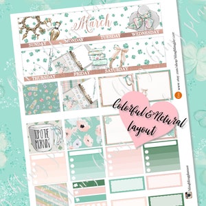 MARCH MONTHLY VIEW Printable , March Planner Sticker Kits, St Patrick ...