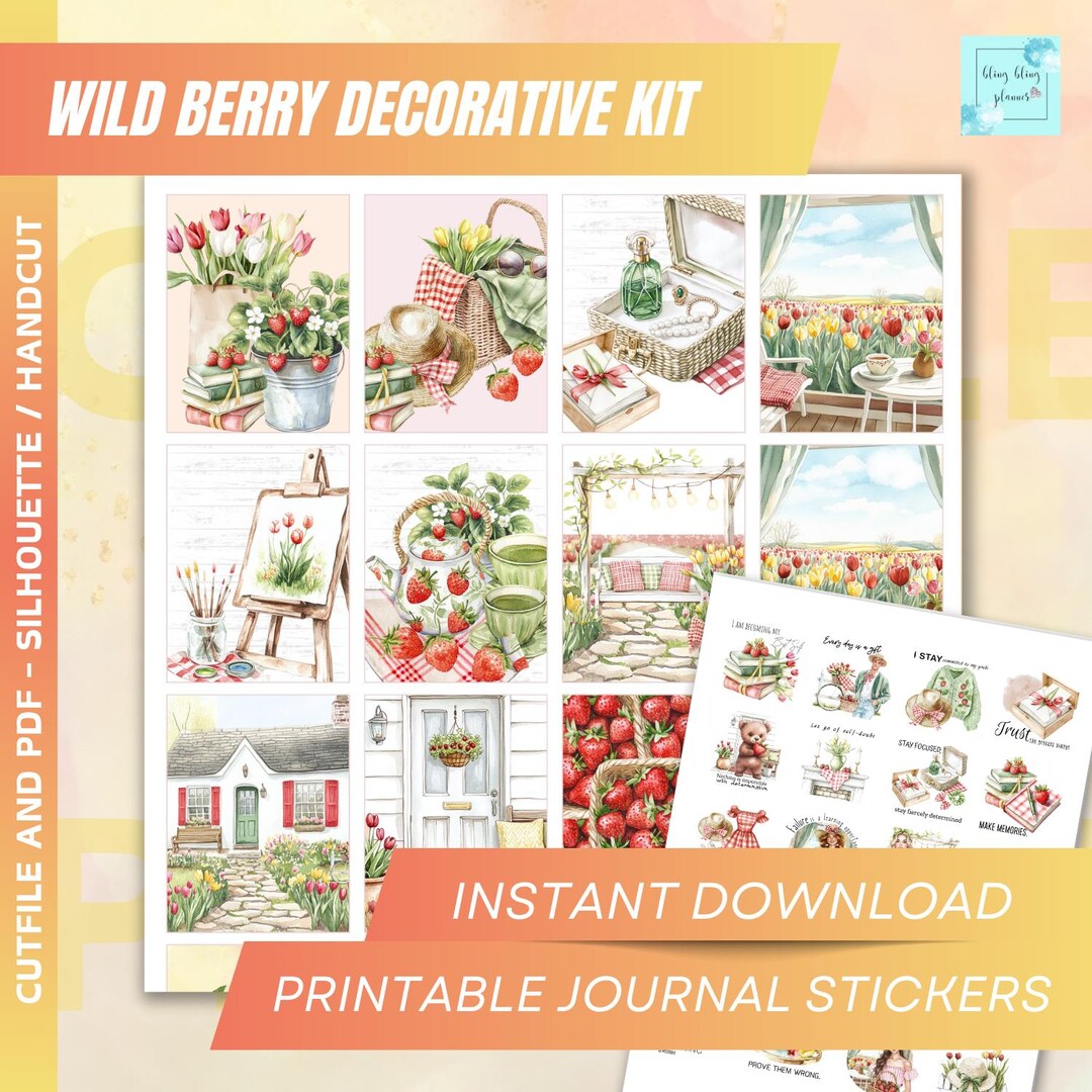 Wild Berry Summer PRINTABLE Journal Sticker, April May June Journal ...