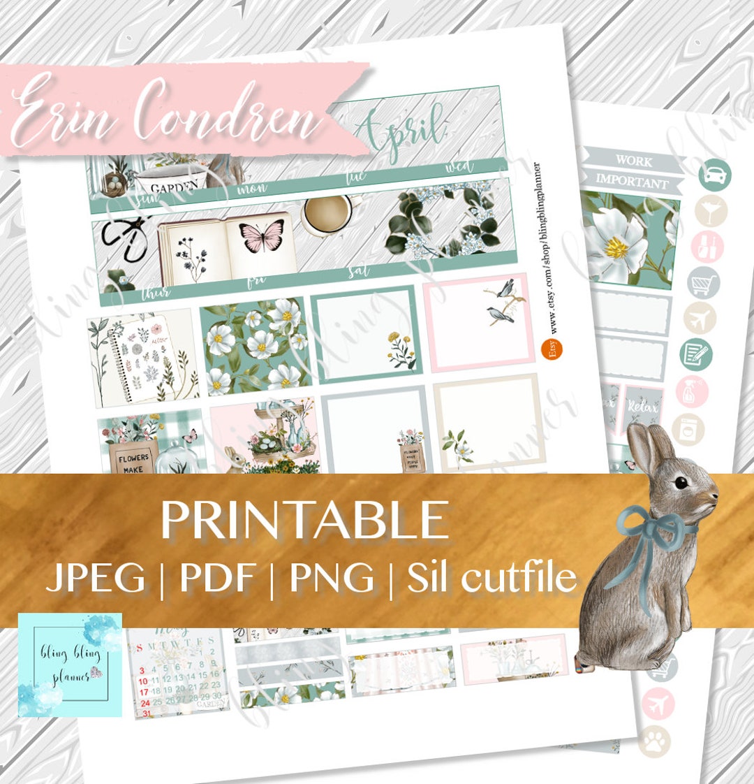 APRIL MONTHLY VIEW Printable , April Planner Sticker Kits, Easter ...
